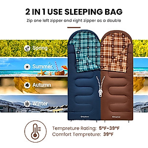 KingCamp Cotton Flannel Sleeping Bag, 90x35 Sleeping Bags for Adults Cold Weather, Big and Tall, Zip Together for 2P Sleeping Bag for 4 Season, Lightweight, Water Resistant for Camping Backpacking