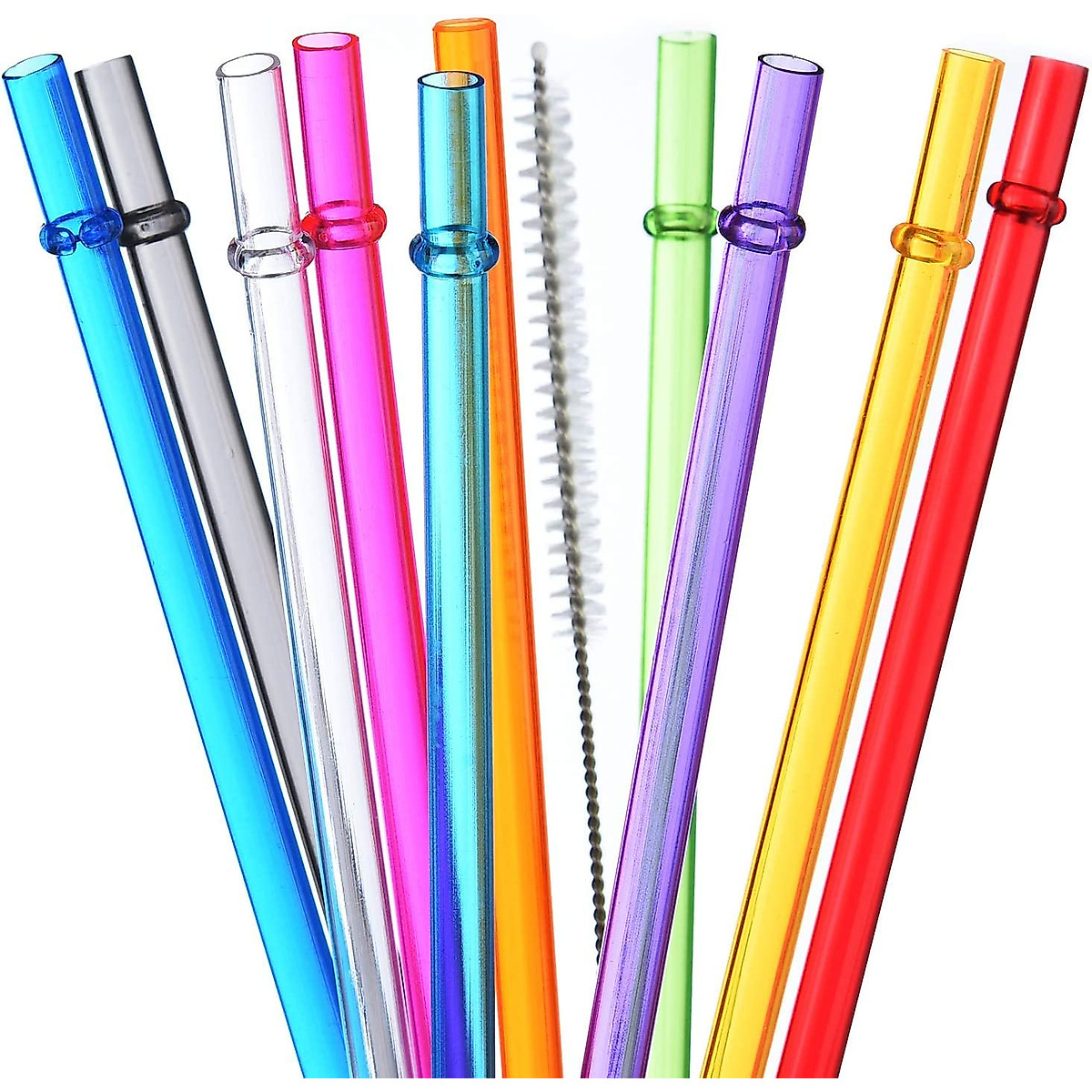 ALINK 13 inch Reusable Plastic Straws, Extra Long Colorful Tritan Tumbler Replacement Straws for Stanley Cups, 1 Gallon, 64/40/ 32 oz Water Bottles, Set of 10 with Brush