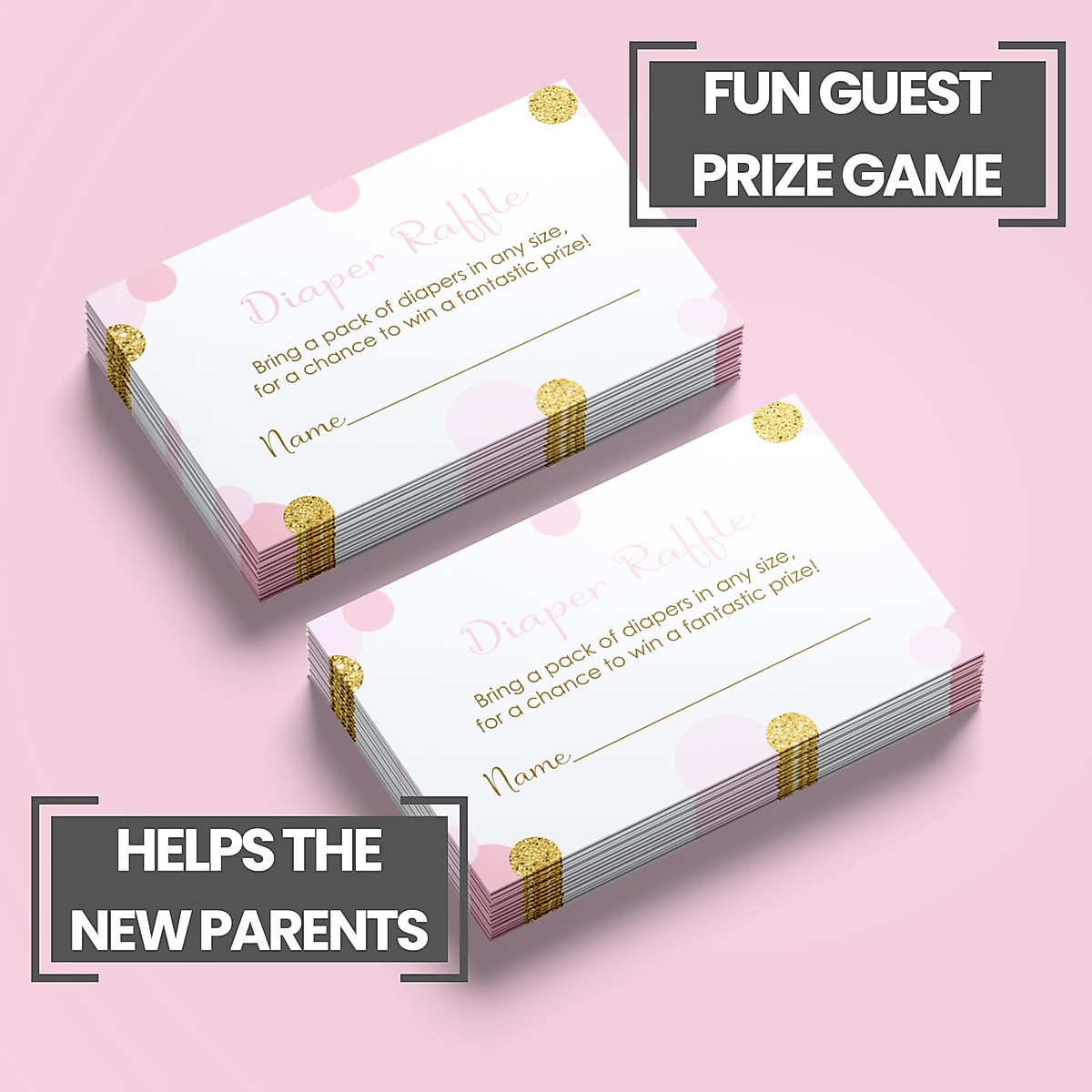 Pink and Gold Diaper Raffle Tickets, Girls Baby Shower Games for Prizes, Baby Shower Diaper Raffle Invitation Insert Cards, 25 Pack