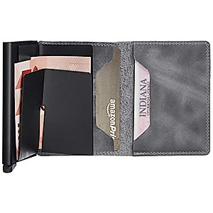 SECRID - Secrid Slim wallet Genuine Vintage Grey Leather Black RFID Safe Card Case for max 12 cards