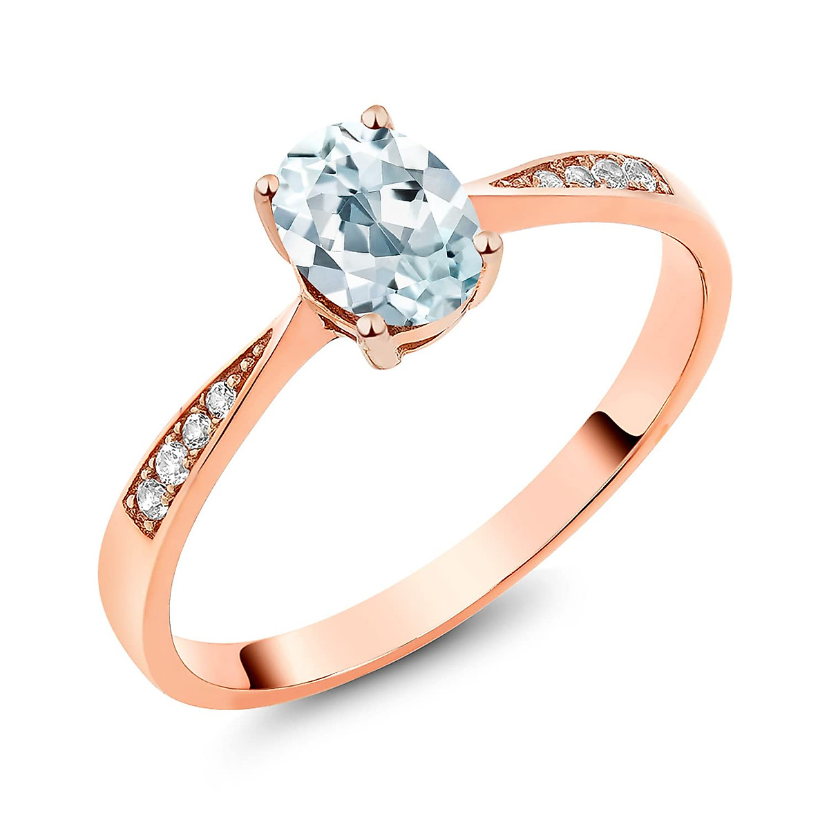 Gem Stone King 10K Rose Gold Sky Blue Aquamarine and White Diamond Engagement Ring For Women (0.78 Cttw, Gemstone March Birthstone, Oval 7X5MM, Available In Size 5, 6, 7, 8, 9)