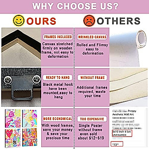 WALTSOM Preppy Room Decor, Framed Aesthetic Preppy Wall Decor Hot Pink Preppy Canvas Wall Art for Teen Girls Bedroom Pink College Dorm Room Posters (Set of 4, 8x10 inch, Framed)