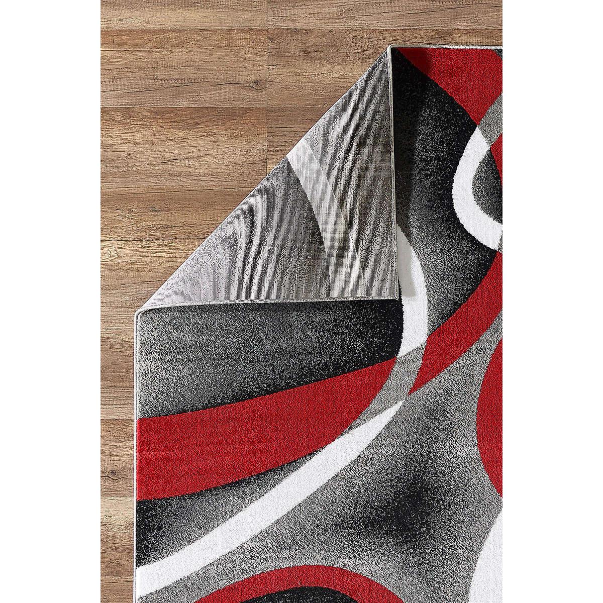 GLORY RUGS Modern Area Rug 5x7 Red Swirls Carpet Bedroom Living Room Contemporary Dining Accent Sevilla Collection 4816A (Grey Red)