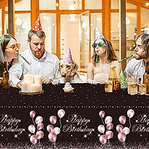 3 Pieces Black Rose Gold Birthday Tableclothes Rose Gold and Black Birthday Party Table Covers for Girls Women Plastic Pink Rose Gold Tablecloth for Birthday Party Decorations Supplies 54X108inch