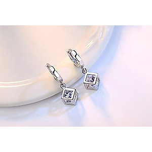 Crystalline Azuria White Zirconia Crystals Cube Set Pendant Necklace 18 inches Dangle Earrings 18K White Gold Plated