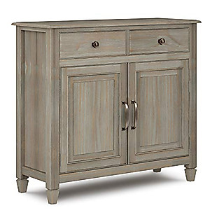 SIMPLIHOME Connaught Traditional Entryway Storage Cabinet, 40 inch Wide, Rectangle in Distressed Grey