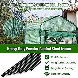 Giantex Portable Mini Greenhouse, Gardening Tent W/ 4-Tier Rack, Weatherproof PE Cover, Zippered Roll-up Door, Steel Frame, Easy Setup, Indoor & Outdoor Small Garden Supplies Green