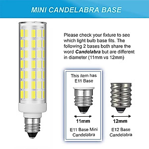 SSXBF E11 Led Bulb 8W 80W Halogen Replacement Dimmable，T3 T4 Mini Candelabra Base，Daylight White 6000K，100-130V for Ceiling Fans, Chandeliers, Cabinet Lighting, Pack of 2