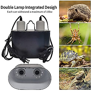 Dual Reptile Light Fixture Dual Deep Heat Lamps Light Fixture Dome Heat Lighting Lamp Combo Kit for Bearded Dragon Lguana Nake Turtle Tank E27(Does not Include Bulb)