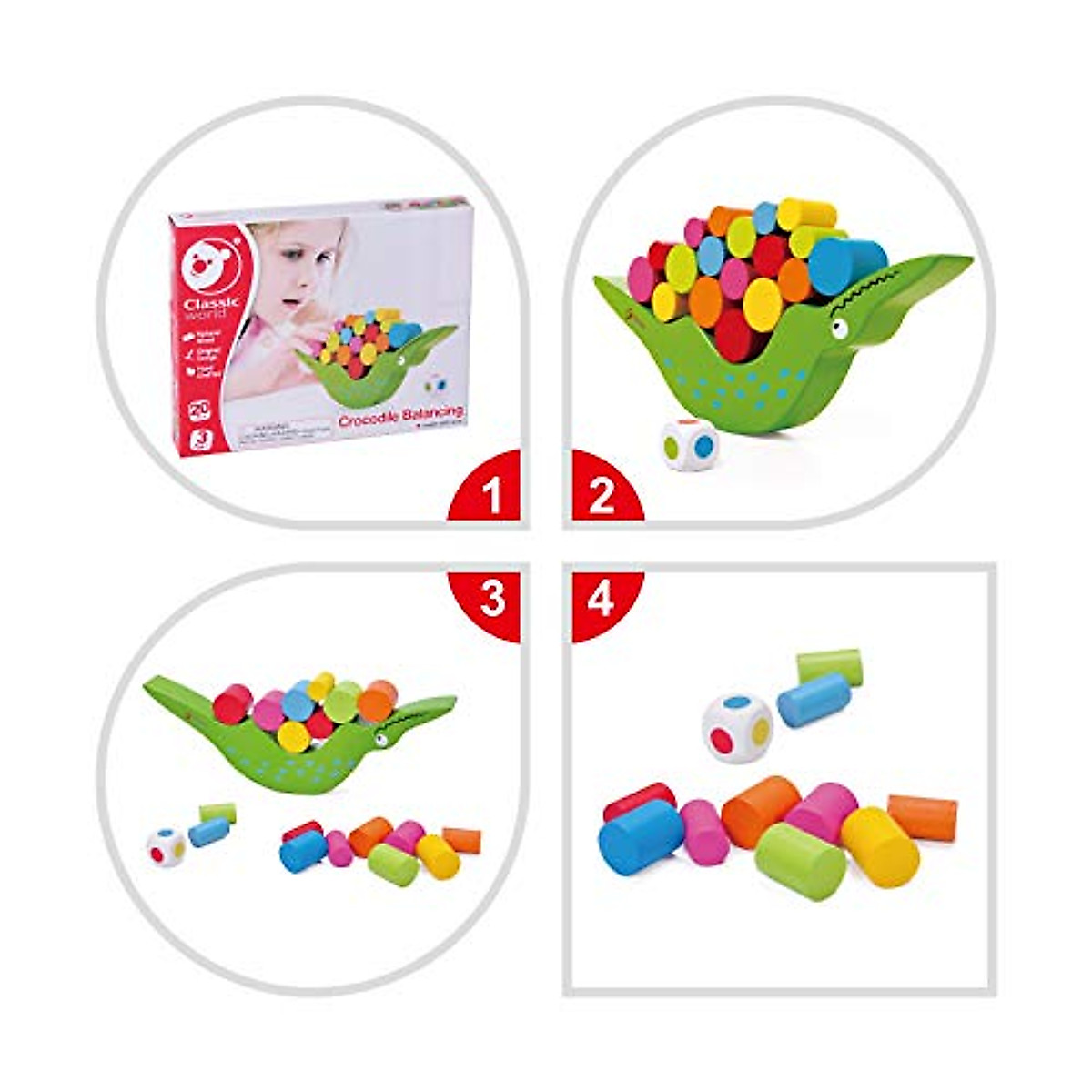 Classic World Wooden Stacking Blocks Balancing Game Crocodile Math Game Wooden Stacking Blocks and Sorting Toy Educational Toys for Preschool Kids