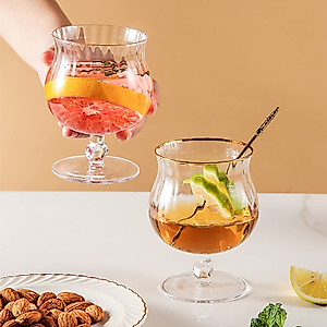 MSUIINT 2 Pcs Footed Ice Cream Cups, 7 Oz Small Cute Clear Glass Dessert Bowls/cups for Dessert, Sundae, Ice Cream, Fruit, Salad, Snack, Cocktail, Condiment, Trifle and Holiday Party, Clear Gold