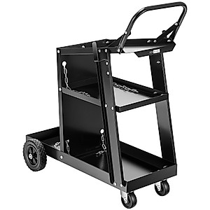 VIVOHOME Iron 3 Tiers Rolling Welding Cart with Upgraded Wheels and Tank Storage for TIG MIG Welder and Plasma Cutter Black