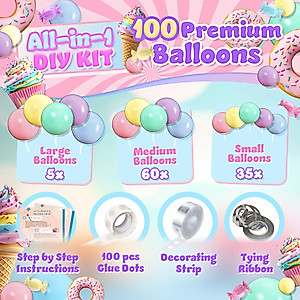 100pcs Pastel Balloon Garland Kit – Pastel Rainbow Balloon Arch – Small and Large Pastel Balloons for Pastel Birthday Decorations – Unicorn, Spring, Macaron, Easter, Donut & Ice Cream Party Balloons