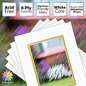 Mat Board Center, Double Mat - Acid Free, 8-ply Thickness, White Core - for Pictures, Photos, Framing (Off White Over Gold, 8x10 for 5x7, Pack of 5)