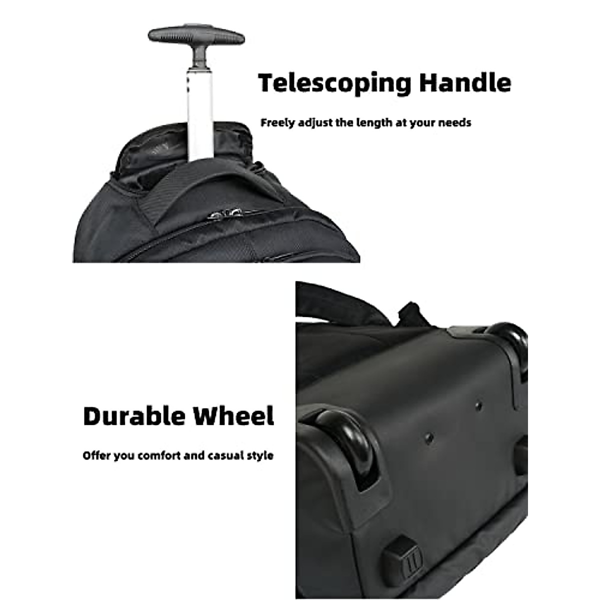 MATEIN Wheeled Backpack, 18 inch Laptop Backpack with Wheels for College, Rolling Travel Backpack, Carryon Trolley Luggage Suitcase Compact Business Computer Bag for Men Women, Black