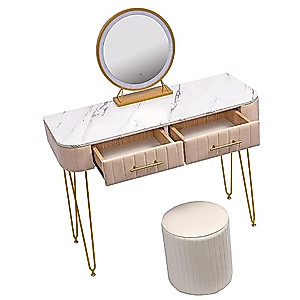IMGDD 39.4" Length Flannel Soft Roll Makeup Vanity Set, Fasionable Soft Roll Makeup Table, 15.8" Touch Control 3 Brightness Options LED Mirror, Large Capacity Storage, Fashionable Soft Roll Stool