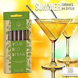 Stainless Steel Reusable Drinking Straws 6" Short & Safer Straws, Coffee, Bar, Cocktail Glasses, Half Pint Jars, Ecologically Friendly, Set of 4 Metal Straws with Brush