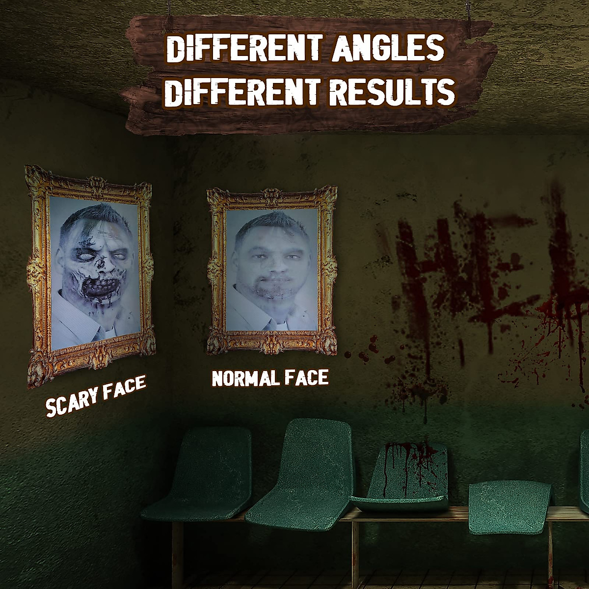 Cindeer 12 Pcs Halloween 3D Changing Face Moving Picture Frame Scary Decor Spooky Ghost Portrait Halloween Wall Decoration for Window Wall Halloween Party Haunted House