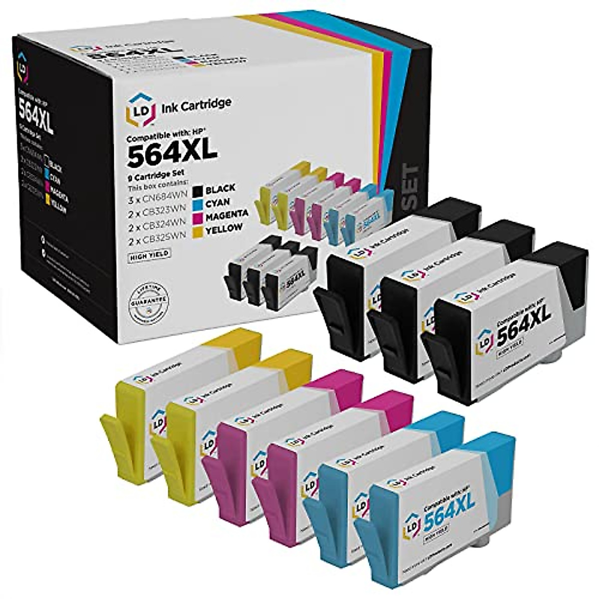 LD Compatible Ink Cartridge Replacement for HP 564XL High Yield (3 Black, 2 Cyan, 2 Magenta, 2 Yellow, 9-Pack)