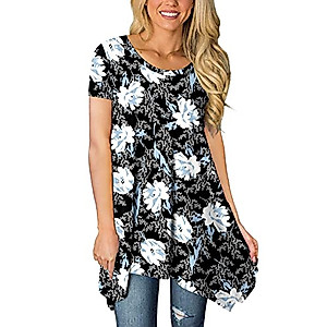 POPYOUNG Womens Summer Short Sleeve Plus Size Tunic Tops Casual Swing Blouse Shirt 4XL, White Lily