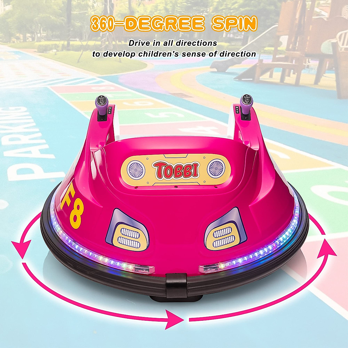 TOBBI DIY Sticker Race Bumper Car for Kids Ages 3-8 Year Old, 6v Ride on Electric Bumper Car Toys w/ 360 Spin, LED Lights, ASTM-Certified, Rosy+Purple