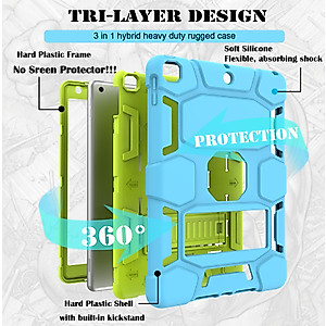 CCMAO for iPad 9th Generation Case, iPad 8th 7th Generation Case, iPad 10.2 Inch 2021/2020/2019 Case, Heavy Duty Rugged Shockproof Protective Cover with Kickstand for Kids Boys Girls, Blue+Yellow