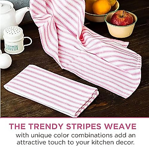 Candy Cottons Stripe Kitchen Towels Decor Hanging Loop Dish Towels Boho Stripe Absorbent Festive Gift Set of 3 Pantry Reusable 18x28 Inch Kitchen Dish Towels|Trendy Spring French Stripe| Pink