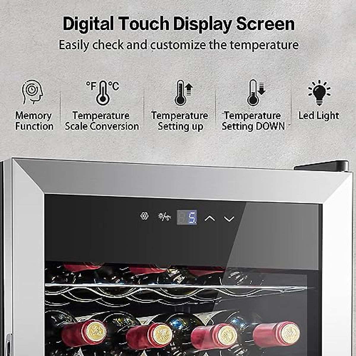 AAOBOSI Wine Fridge, 24 Bottle Wine Cooler 46-66℉ Beverage Wine Refrigerator, Glass Door Free Standing Mini Wine Cellar with Adjustable Shelves and Temperature Memory for Bar, Home, Condo