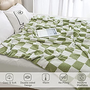 OTOSTAR Knit Checkered Throw Blanket Super Soft Warm Cozy Knitted Checkerboard Grid Chessboard Gingham Reversible Blanket Comfort Plush Fluffy Blanket for Couch Bed Sofa Travel 50x60 Inch (Sage Green)