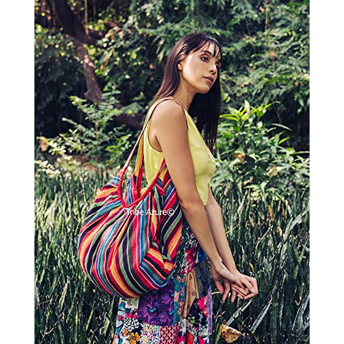 Pink Jacquard Cotton Shoulder Travel Canvas Tote Bag Hobo Style Casual Market Purse Handbag