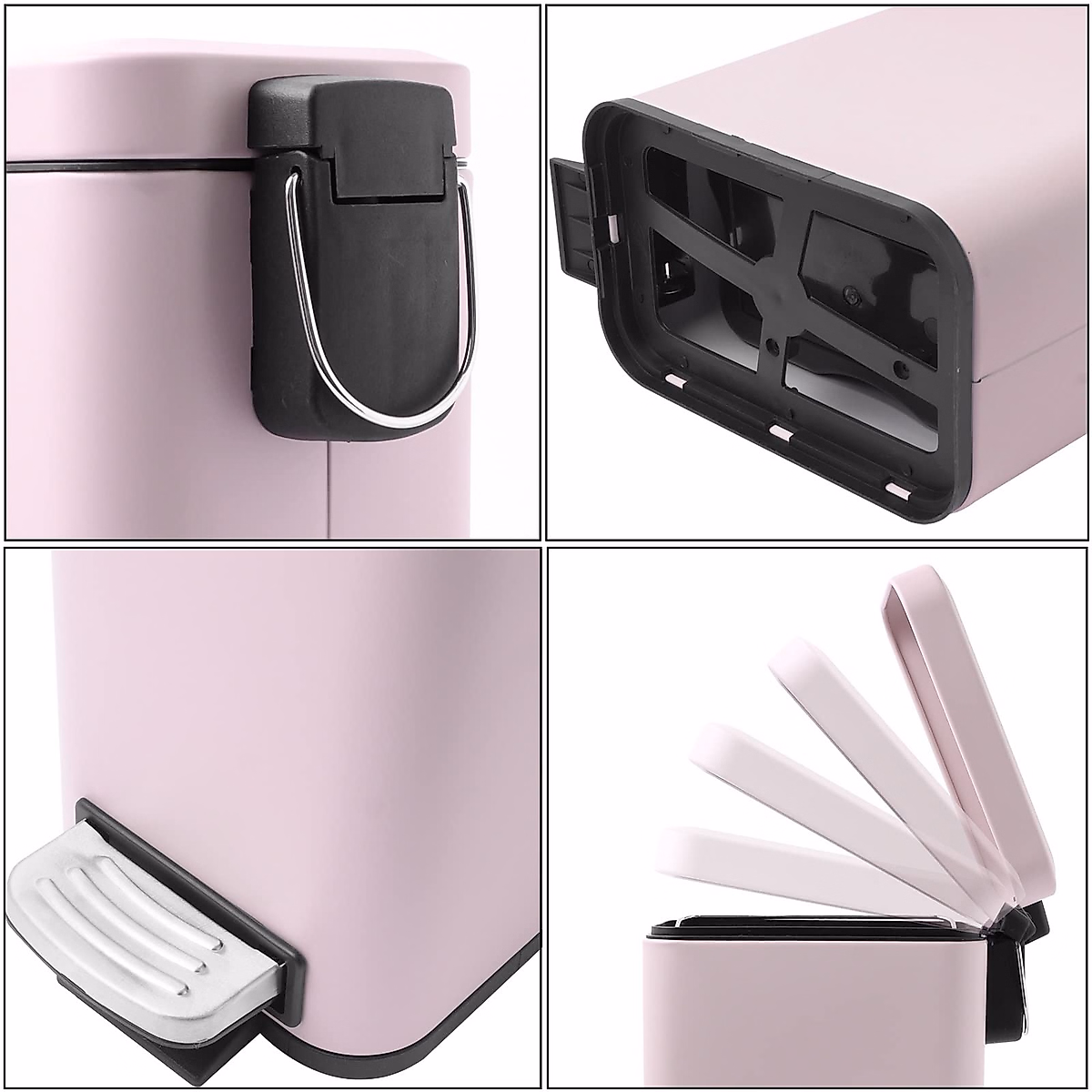 M-Aimee 1.3 Gallon Slim Small Trash Can with Lid Soft Close, Stainless Steel Garbage Can for Bathroom Bedroom Office, Rectangular Step Trash Bin with Removable Inner Waste Basket (Pink)