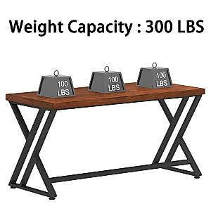 FurniChoi Solid Wood Computer Desk, Farmhouse Natural Wood Executive Office Desk, Industrial Writing Desk for Study and Work, Real Wood and Metal Computer Table for Bedroom Living room, Brown, 55 Inch