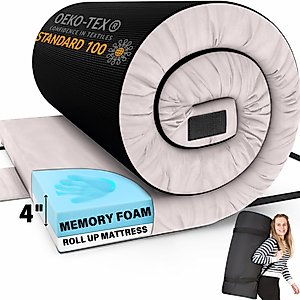Matrix Cell 4 inch Queen Memory Foam Floor Mattress Pad, Roll Up Mattress, Guest Floor Mattress for Adults, Roll Away Bed for Sleepover, Sleeping Mat, Cot Mattress Pad, Heavy Duty Travel Cot
