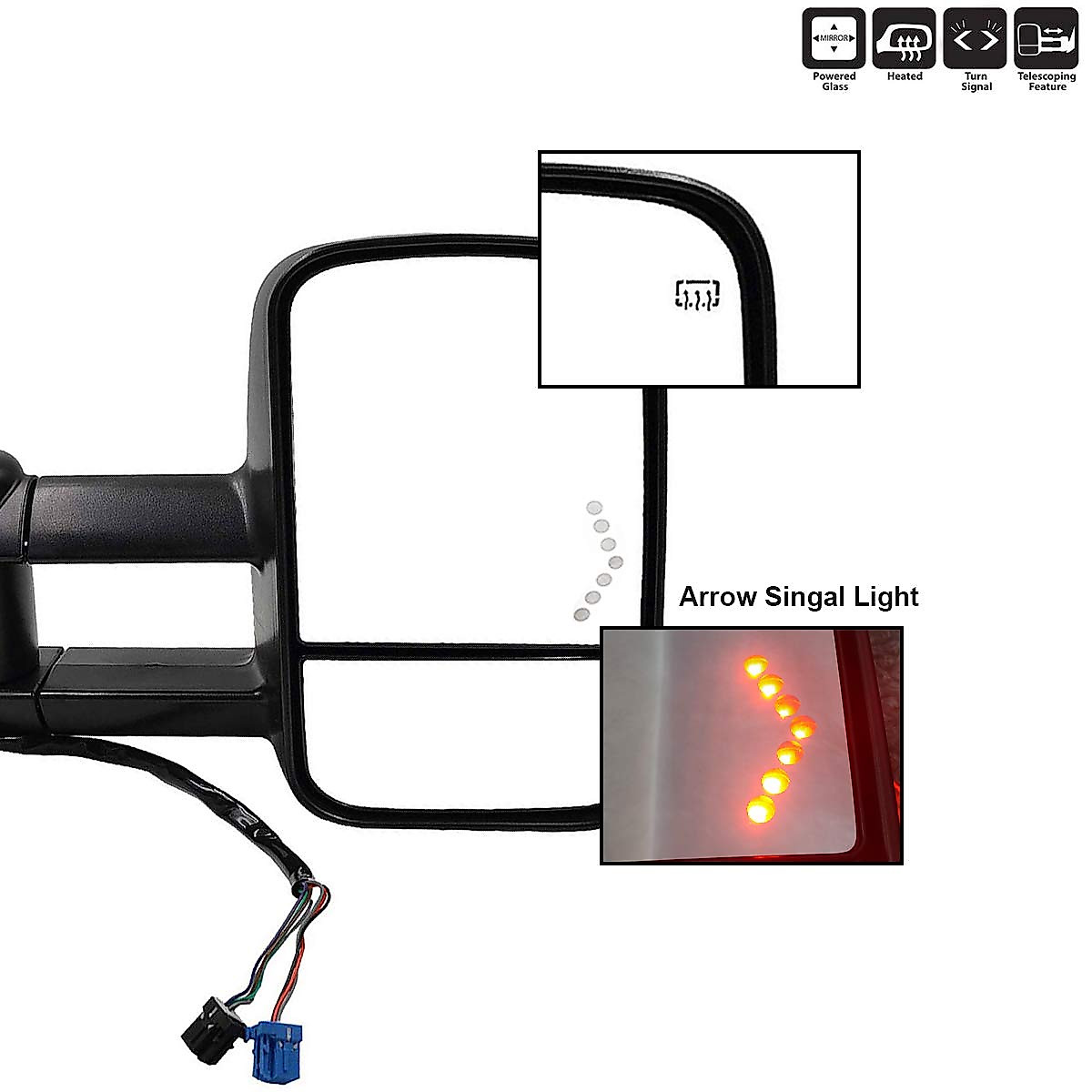 AERDM New Pair Towing mirrors Set Power Tow Heated Telescoping with Arrow Signal Light Side Mirrors Fit Chevy/GMC/Cadillac Silverado Sierra Avalanche Suburban Tahoe Yukon XL Escalade EXT ESV