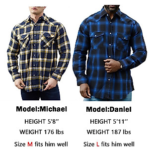 Snap Buttons Flannel Shirts for Men Regular Fit Mens Long Sleeve Shirt,Navy White MFL009,Large