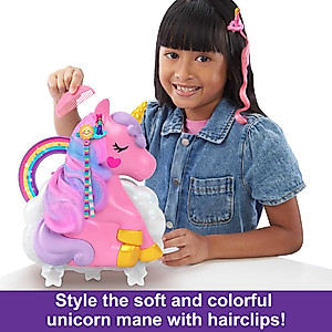 Polly Pocket 2-in-1 Travel Toy, Rainbow Unicorn Salon Styling Head with 2 Micro Dolls & 20+ Accessories