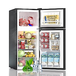 BANGSON Small Fridge with Freezer, 4.0 Cu.Ft, Samll Refrigerator with Freezer, 5 Settings Temperature Adjustable, 2 Doors, Compact Fridge for Apartment Bedroom Dorm and Office, Black