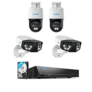 REOLINK 4K Dual-Lens Security Camera System, 2X Duo 2 PoE with 180° Ultra-Wide Angle, Bundle with 2X Trackmix PoE with 6X Hybrid Zoom & Auto Tracking and 1x RLN8-410 NVR (2TB HDD)