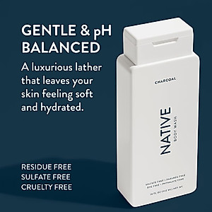 Native Body Wash Contains Naturally Derived Ingredients | For Women & Men, Sulfate, Dye, & Paraben Free Leaving Skin Soft and Hydrated | Charcoal 18 oz - 2 Pk