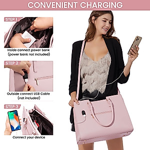 LOVEVOOK Laptop Bag for Women, Large Computer Tote Bag Handbag Shoulder Bag With Clutch Purse, Business Work Briefcase Travel Bag, 2 PCs 15.6-inch, Pink-White