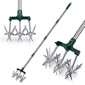 Altdorff Rotary Cultivator Set, 25"-63" Adjustable Gardening Rotary Tiller and Hand-Held Garden Cultivator swith Aluminum Detachable Tines, Reseeding Grass or Soil Mixing