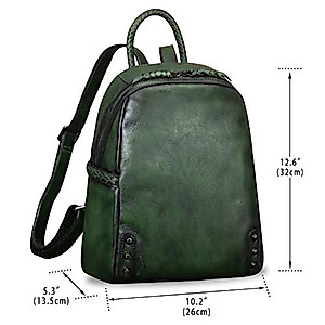Genuine Leather Backpack for Women Vintage Handmade Casual Knapsack Satchel Cute Bagpacks Daypack Purse (DarkGreen)