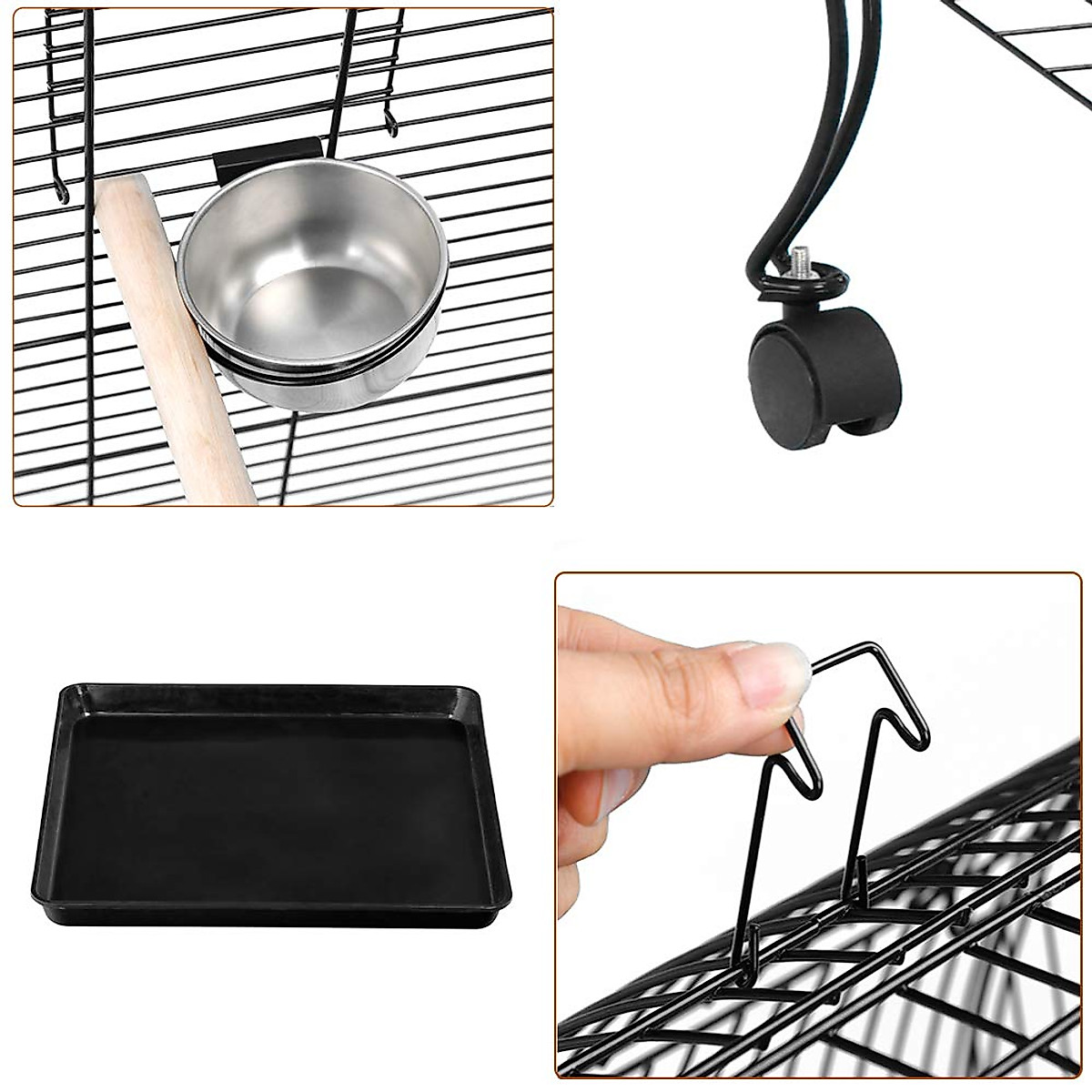 63.5 Inches Medium Bird Cage Open Top Parrot Cage with Detachable Stand, Rolling Wheels Lovebird Cockatiel Quaker Sun Parakeet Green-Cheek Conure Cage