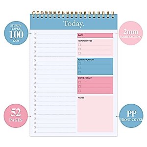 To Do List Notepad - Daily Planner Notepad Undated 52 Sheets Tear Off , 6.5" x 9.8" Checklist Productivity Organizer with Hourly Schedule for Tasks