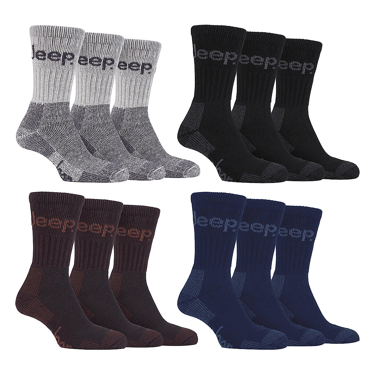 3 pairs Men's Jeep Terrain walking hiking Cushioned Boot Socks Black 7-12 us