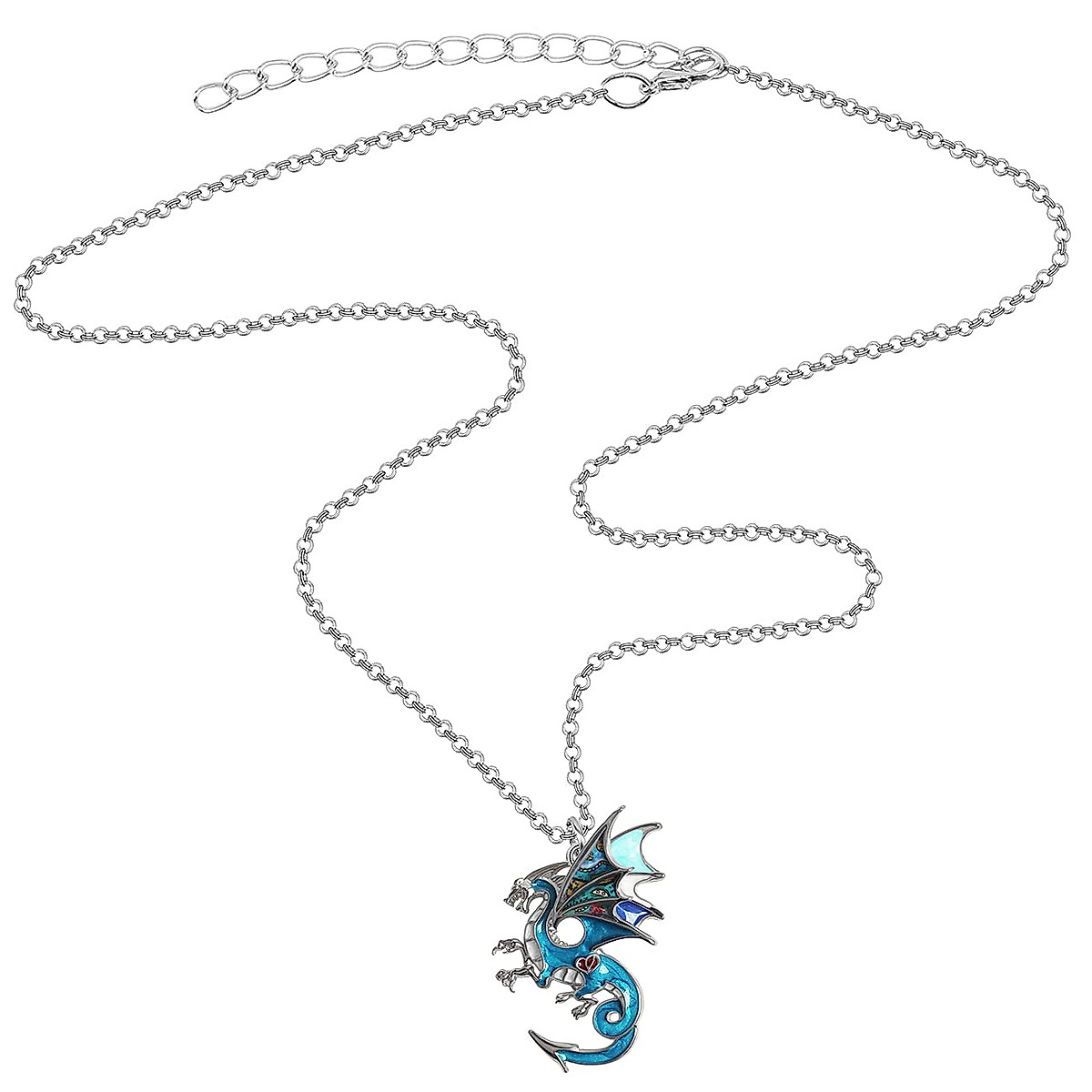 Enamel Alloy Dragon Necklace Fantasy Dinosaur Pendant Fashion Jewelry For Women Girls Zinc Charm Gift (Blue)