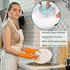 Perastra Dish Brush with Handle, Kitchen Dish Scrub Brush Set, 4-Piece Kitchen Cleaning Brush Set for Pots and Bottles, Nordic Green