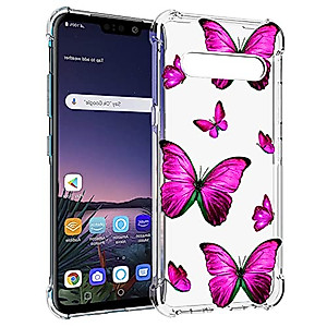 Yerebel Case for LG V60 ThinQ 5G Case/LG V60/LM-V600 Cute Case, Clear Flexible Bumper TPU Soft Rubber Silicone Cover Phone Case for LG V60 ThinQ (Rose Butterfly)