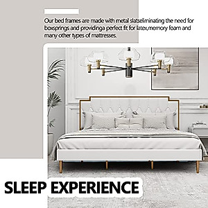 AGARTT Upholstered Platform Queen Size Bed Frame with Headboard Premium Stable Wood Slat Support No Box Spring Required Cream