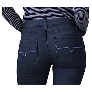 Kimes Ranch Women's Lola Casual Western Mid-Rise Waist Trouser Fit Wide Flare Leg Tri-Blend Denim Blue Jeans, 0-34